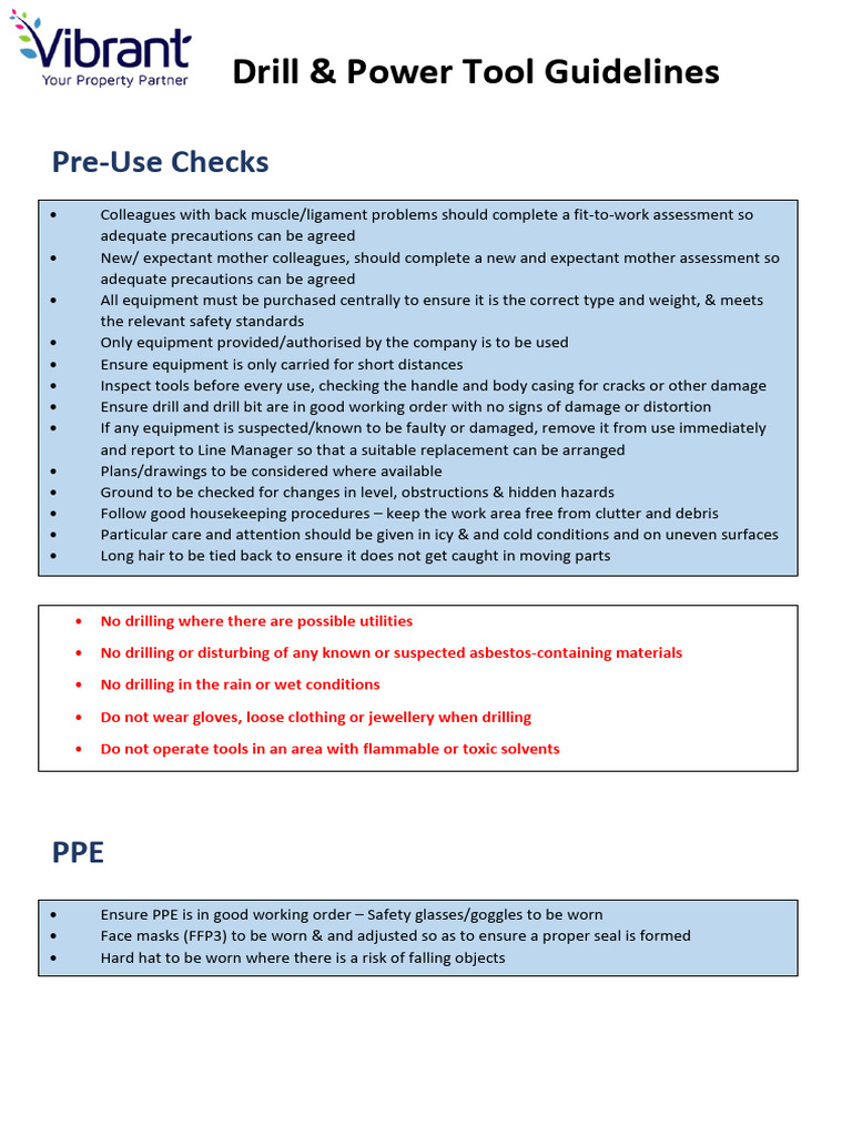 Drill and Power Tool Guidelines 2 | PDF | Drill | Personal Protective ...
