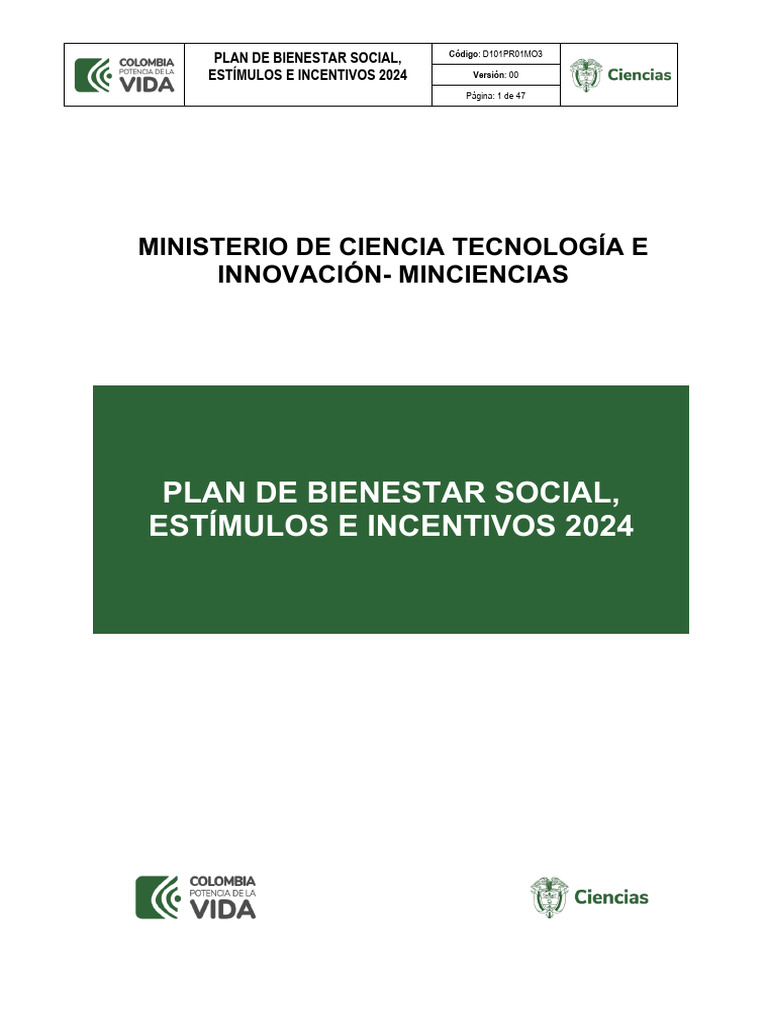 Plan de Bienestar Social Estimulos e Incentivos 2024 | PDF | Calidad de vida | Bienestar