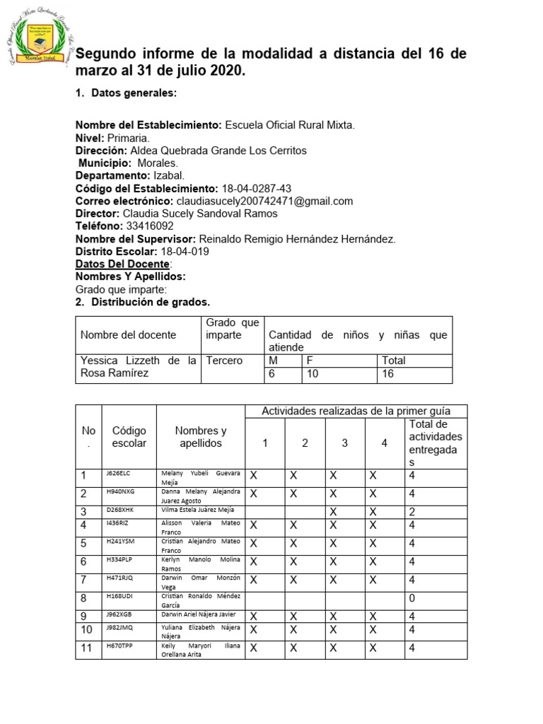 Segundo Informe de Tercer Grado | Descargar gratis PDF | Evaluación ...