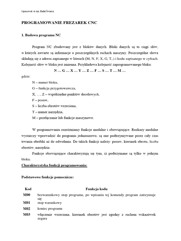 PROGRAMOWANIE FREZAREK CNC3-cykle | PDF
