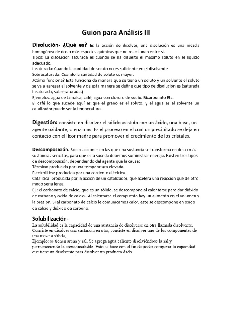 Guion de Analisis 2 | PDF | Solubilidad | Solvente