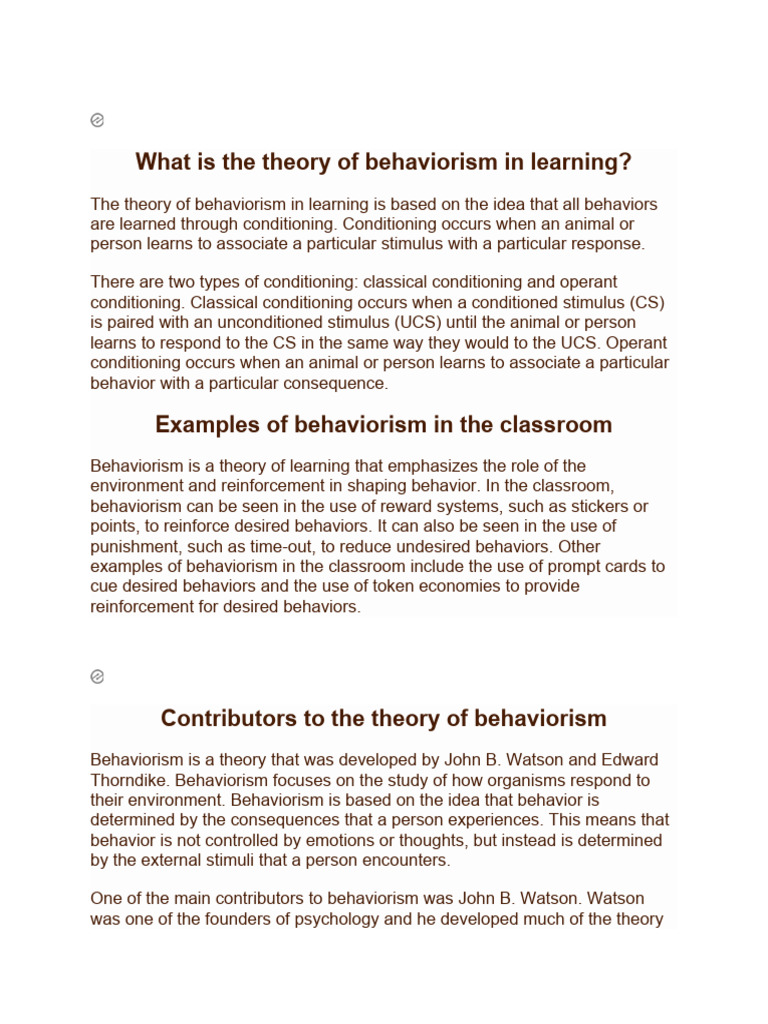 Behaviorism in Learning 2 | PDF | Behaviorism | Reinforcement