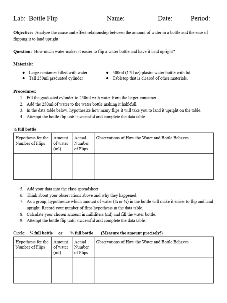 Bottle Flip Lab | Download Free PDF | Hypothesis | Causality