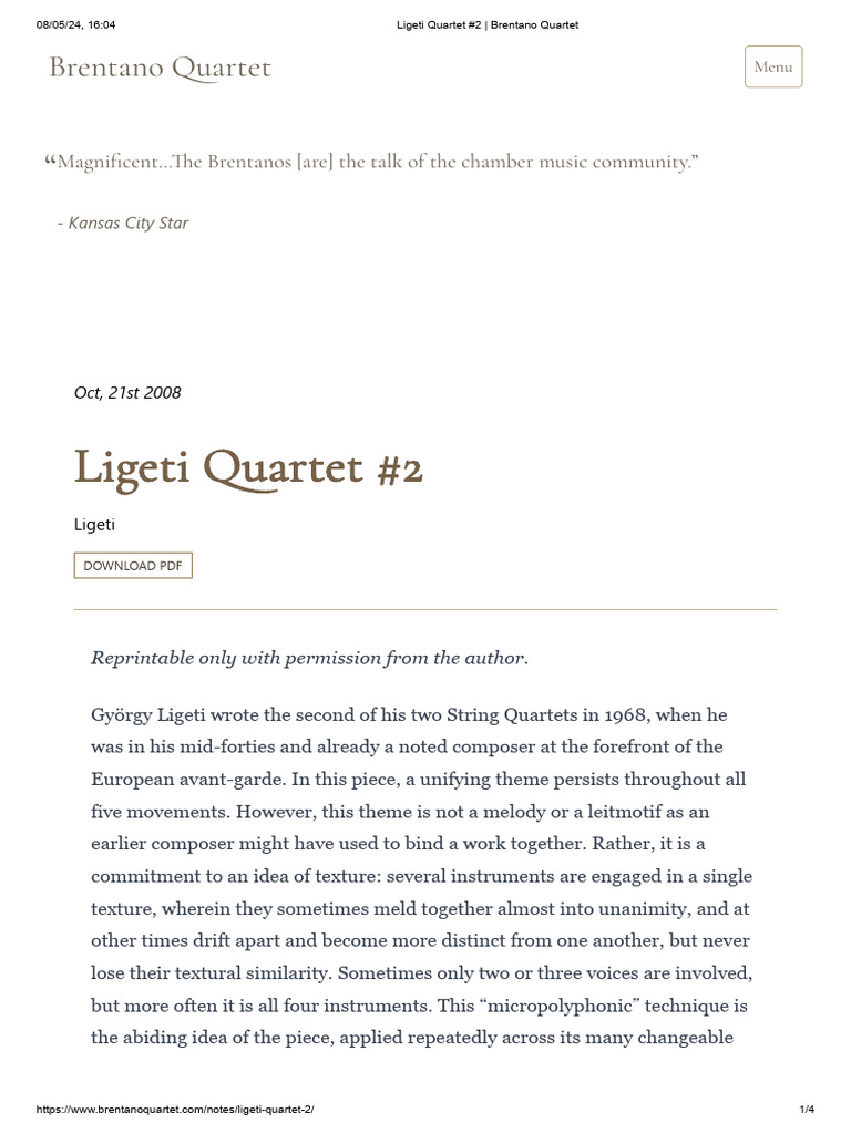 Ligeti Quartet #2 - Brentano Quartet | PDF | Musical Compositions | Musicology