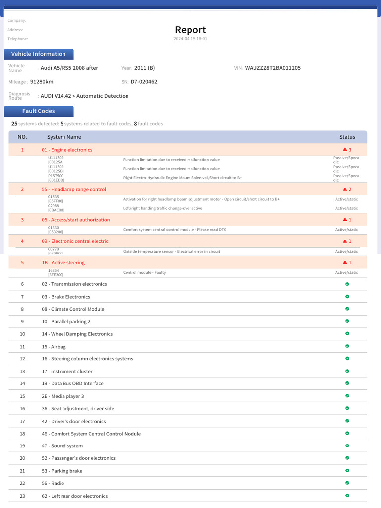 Audi A5/RS5 Diagnostic Report 2024 | PDF | Car Body Styles | Car
