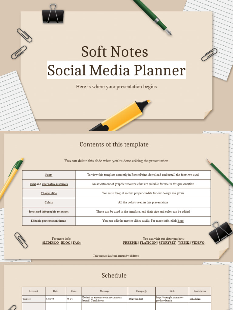 Soft Notes Social Media Planner by Slidesgo | PDF | Icon (Computing ...