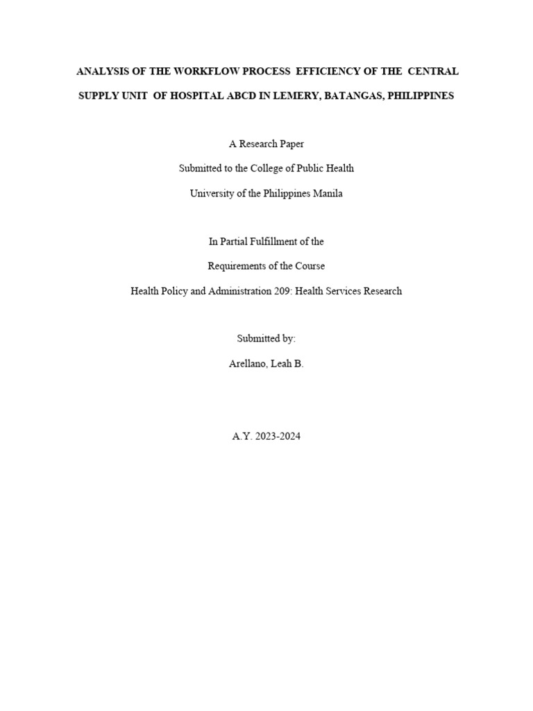 Analysis of the Workflow Process Efficiency of the Central Supply Unit ...