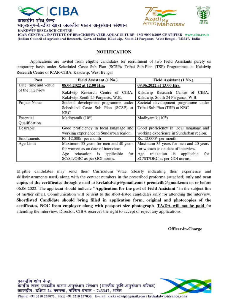 Notification-of-Walk-in-Interview-under-SCSP-TSP-at-KRC | PDF