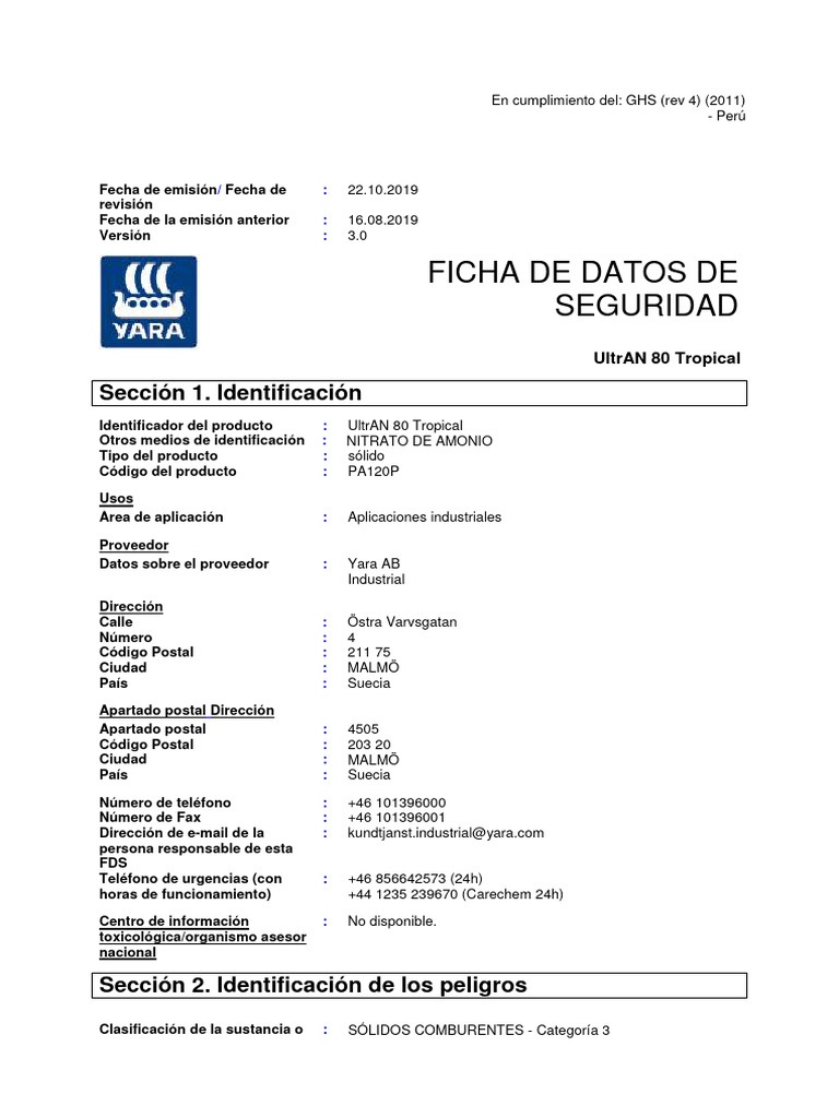 MSDS - UltrAN - 80 - Tropical - ES | PDF | Agua | Toxicología