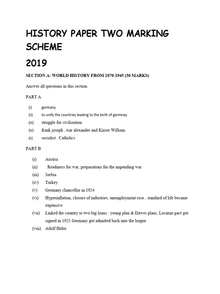 History Paper Two Marking Scheme 2019 | PDF | Mandatory Palestine ...