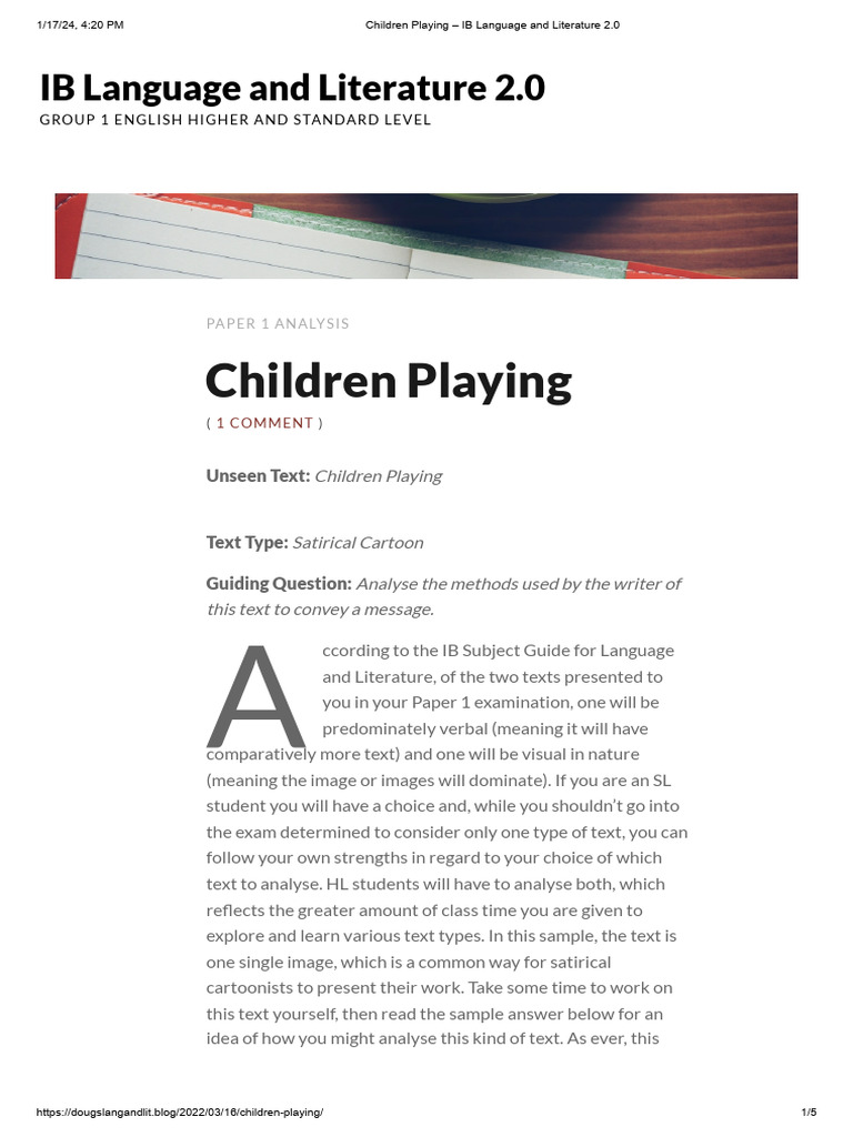 Children Playing - IB Language and Literature 2.0 | PDF | Irony | Cartoon
