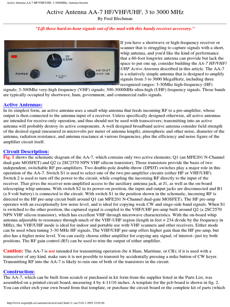 Active Antenna Aa-7 HF VHF-UHF, 3-3000Mhz, Antenna Booster | PDF | Antenna (Radio) | Very High ...