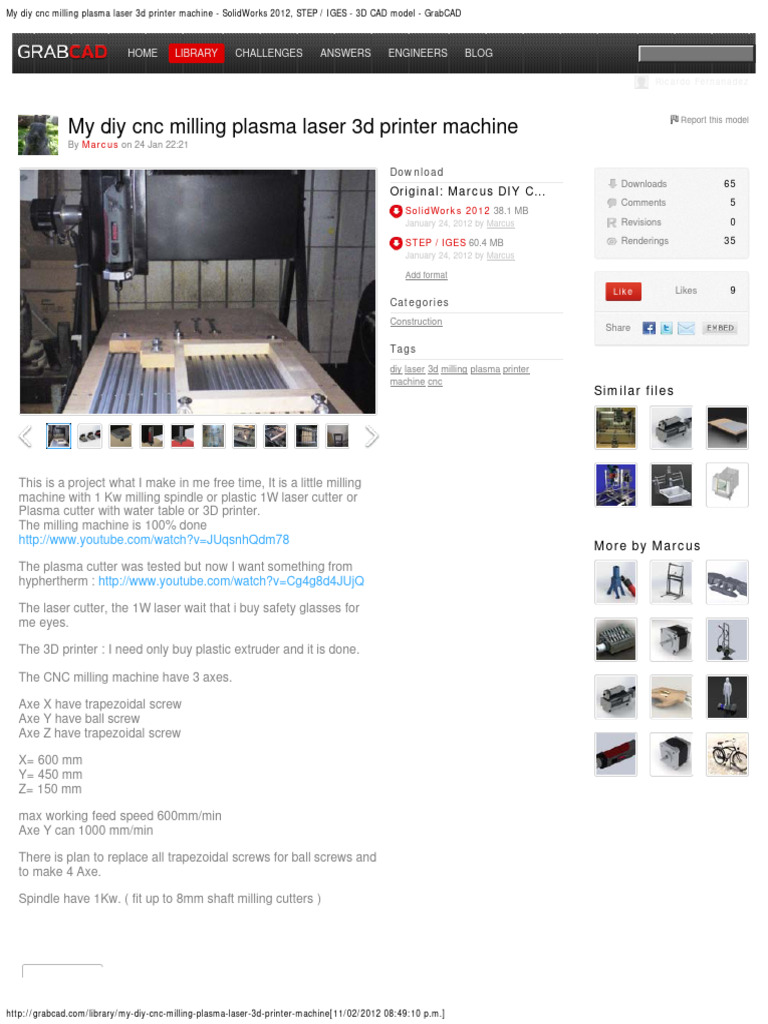 My Diy Cnc Milling Plasma Laser 3D Printer Machine - Solidworks 2012, Step | PDF | Numerical ...
