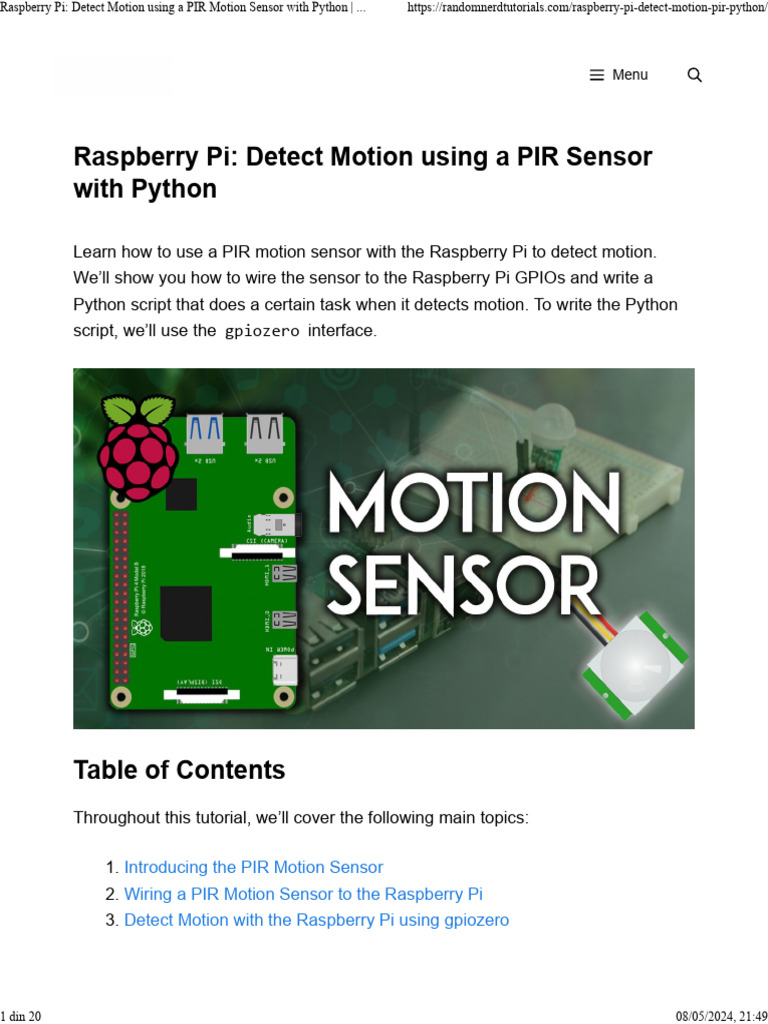 Raspberry Pi Motion Sensor | PDF | Raspberry Pi | Library (Computing)