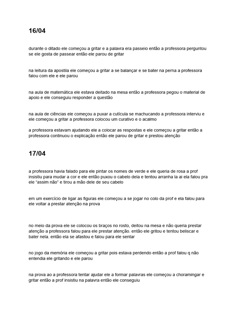 Relatorio Da Semana 16 - 04 Ate 18 - 04 | PDF