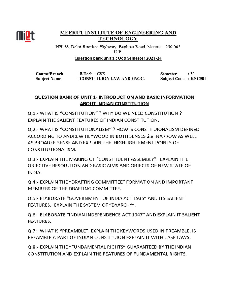 KNC 501 Unit 1 Question Bank | PDF | Justice | Crime & Violence