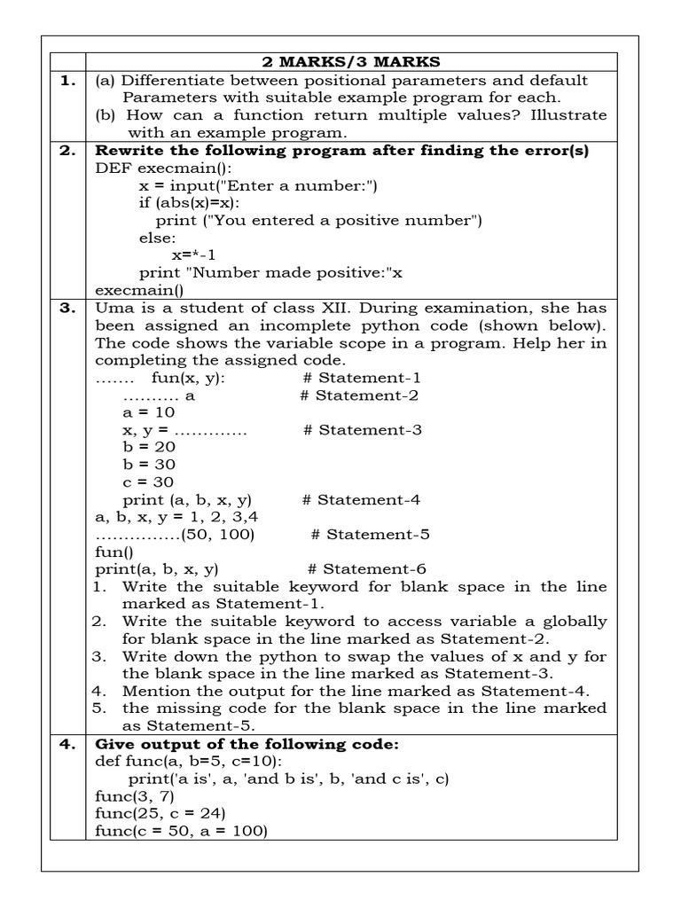 Functions 2 Marks Pdf Parameter Computer Programming Computer 3517