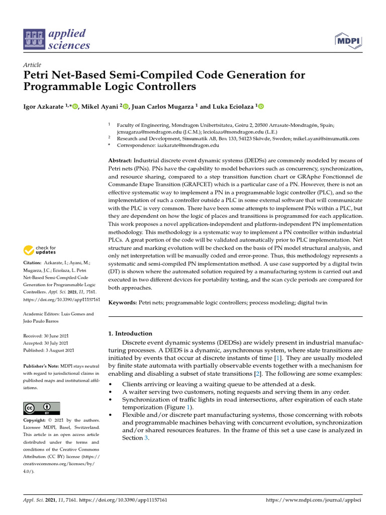 Petri Net-Based Semi-Compiled Code Generation For | PDF | Programmable Logic Controller ...