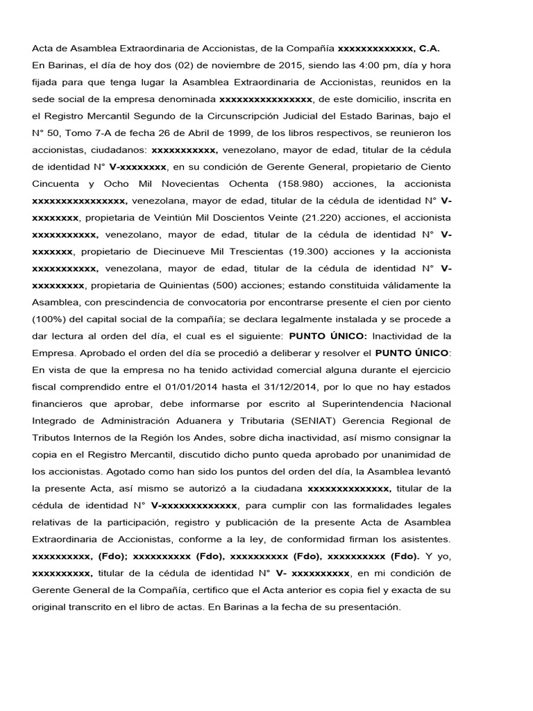 Modelo Actas de Asamblea | PDF