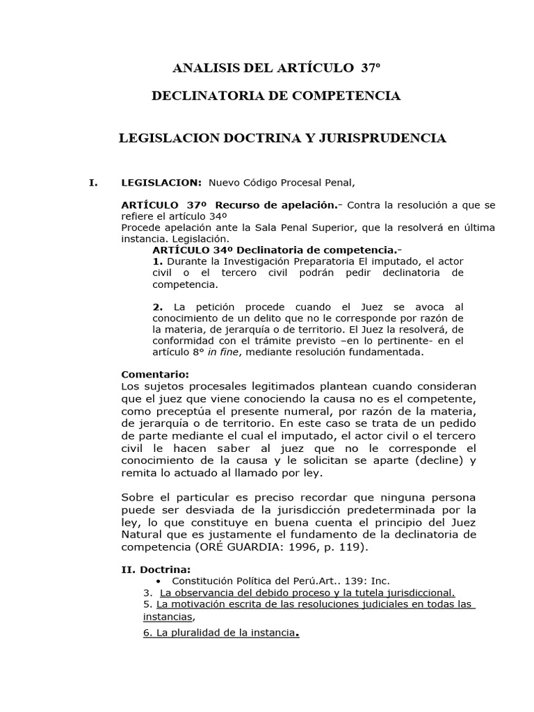 Análisis del Artículo 37: Declinatoria de Competencia | PDF | Ley ...