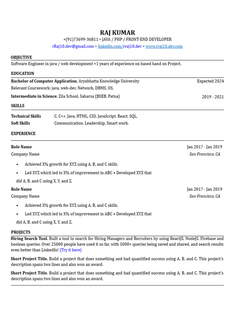 Resume Updated | Download Free PDF | Web Development | Software