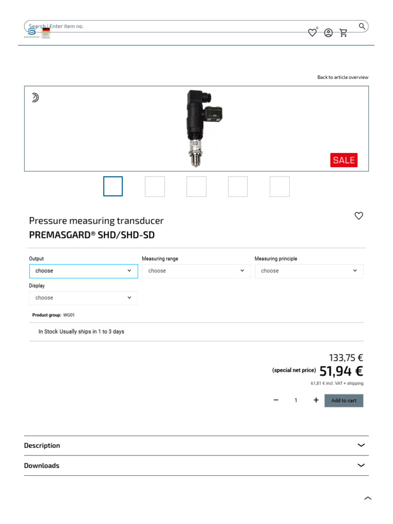 Pressure Measuring Transducer PREMASGARD SHD - SHD-SD | PDF