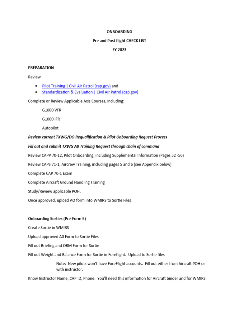 Pilot Onboarding and Flight Procedures | PDF | Visual Flight Rules ...