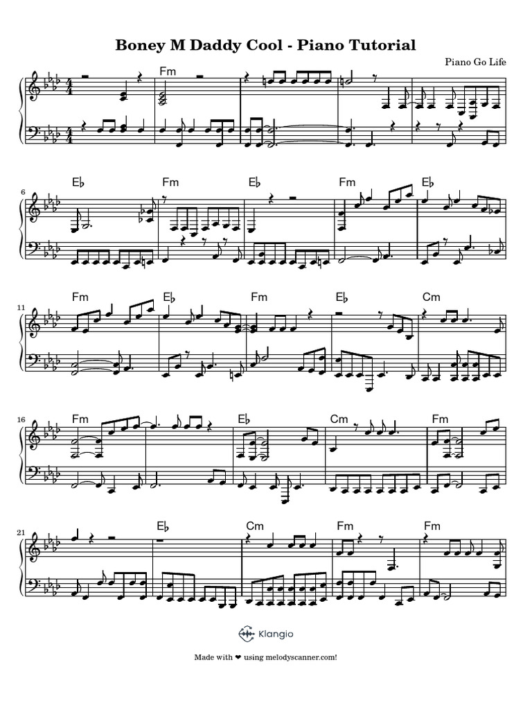 Boney M Daddy Cool - Piano Tutorial | PDF