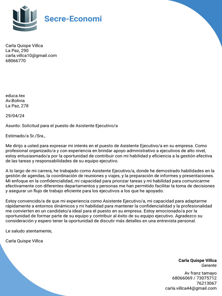 Solicitud Asistente Ejecutivo/a | PDF