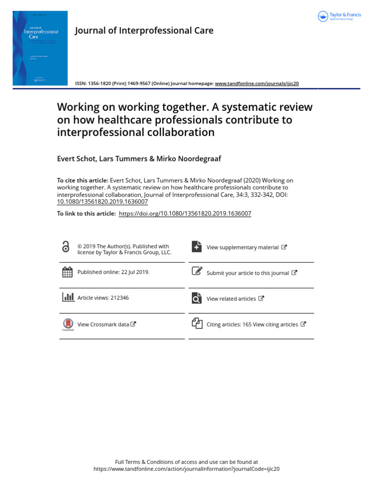 Working On Working Together. A Systematic Review On How Healthcare ...