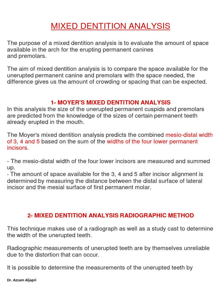 Mixed Dentition Analysis | PDF | Tooth | Tooth Enamel
