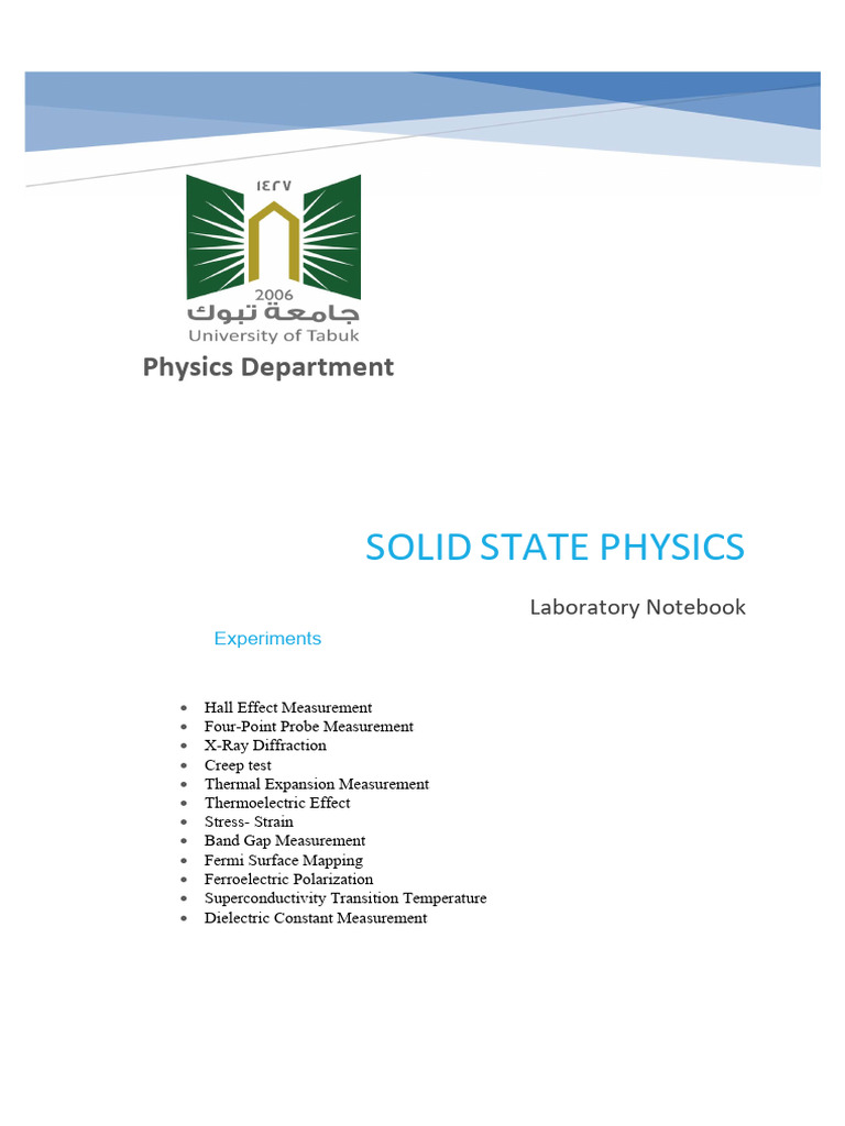 Solid State Physics Lab Notebook | PDF | Deformation (Engineering) | X ...