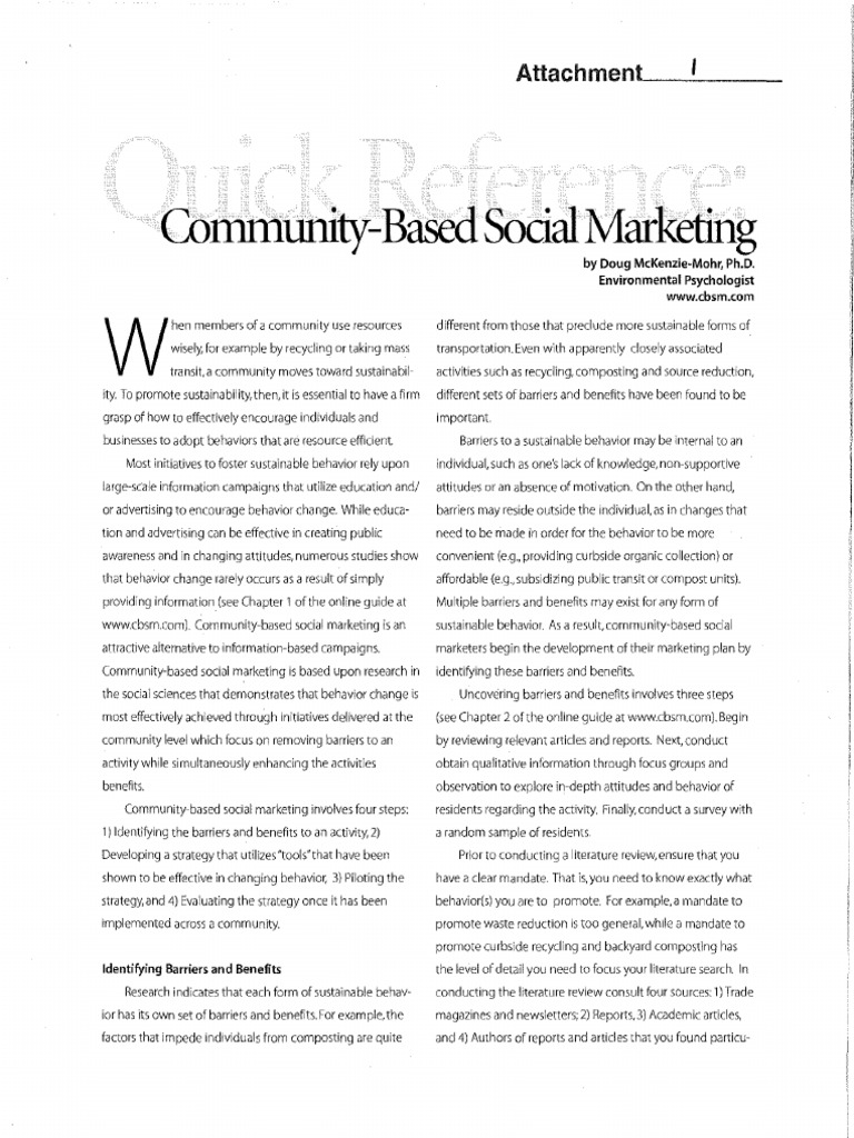 Community-Based Social Marketing Guide | PDF | Incentive | Survey ...