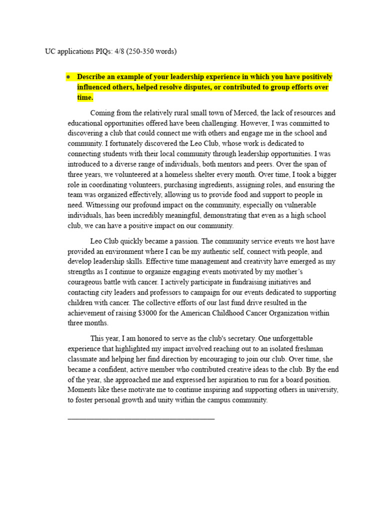 Piq Personal Statement-Zz | PDF | Psychological Resilience | Leadership