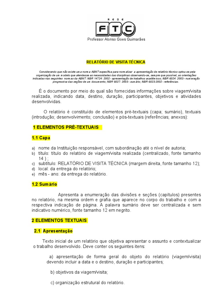 Modelo de Relatorio de Visita Tecnica