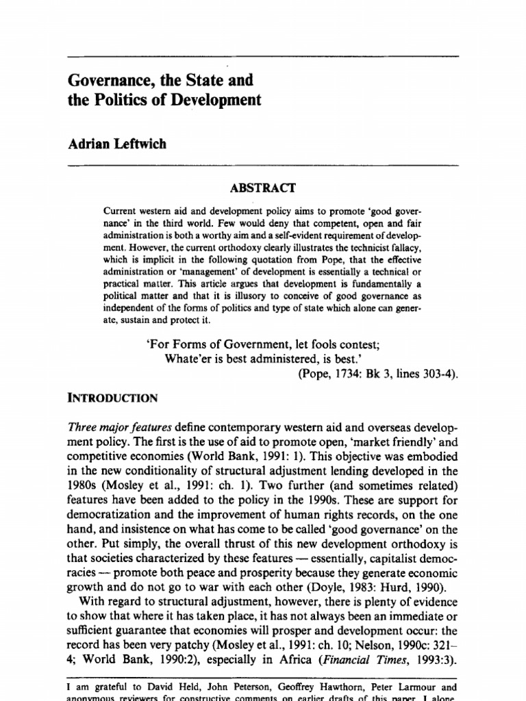 Governance, The State and Politics of Development | PDF | Development ...