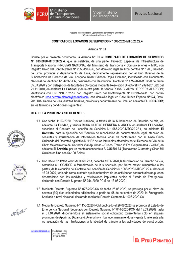 Adenda N 01 Al CLS N 083-2020 Corr | PDF | Justicia | Crimen y violencia