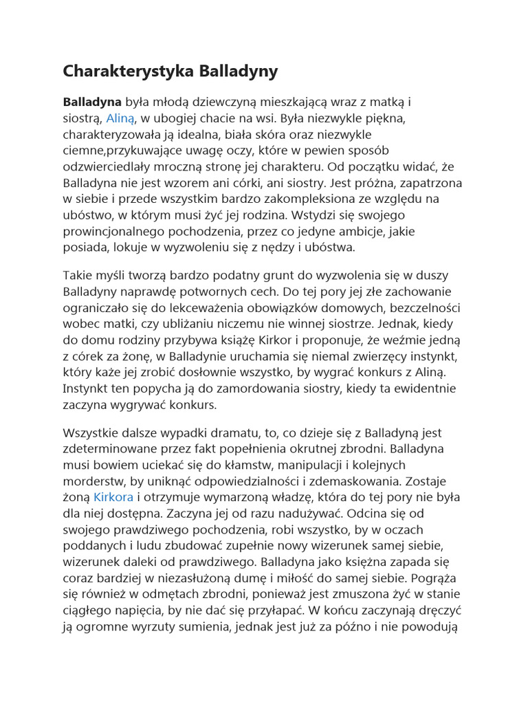 Charakterystyka Balladyny | PDF