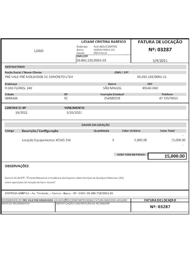 Fatura de Locação | PDF