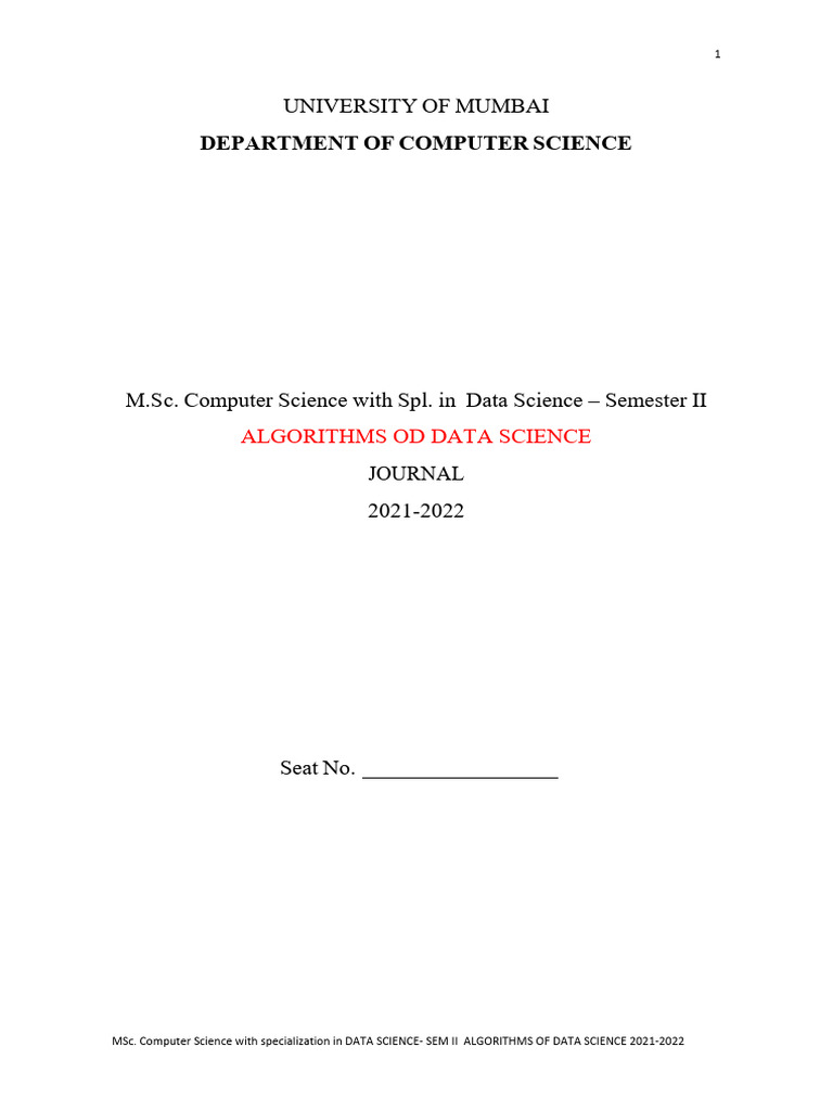 Algorithm Of Data Science Journal Pdf Apache Hadoop Computer File