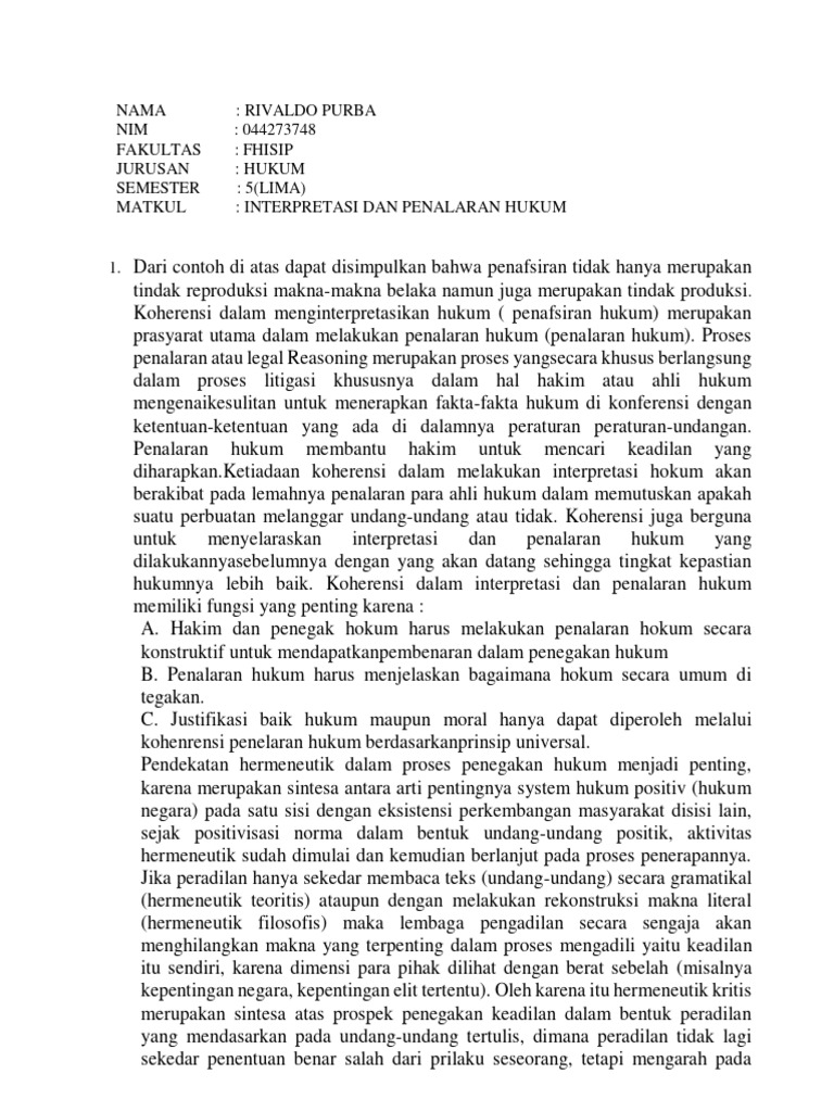 Tugas-1-Interprestasi Dan Penalaran Hukum | PDF