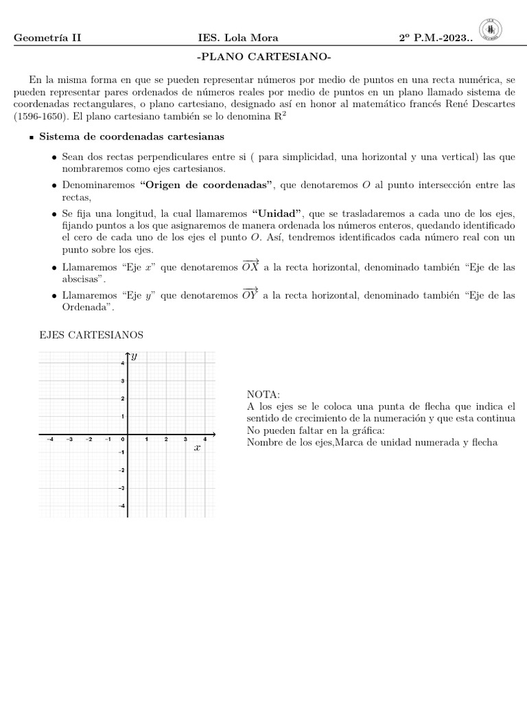 Introducción al Plano Cartesiano | PDF | Sistema de coordenadas ...