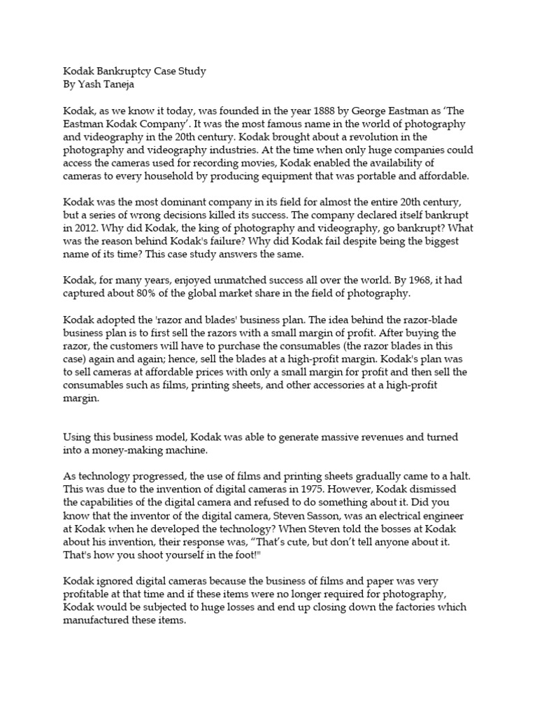 Kodak Bankruptcy Case Study | PDF | Camera | Smartphone