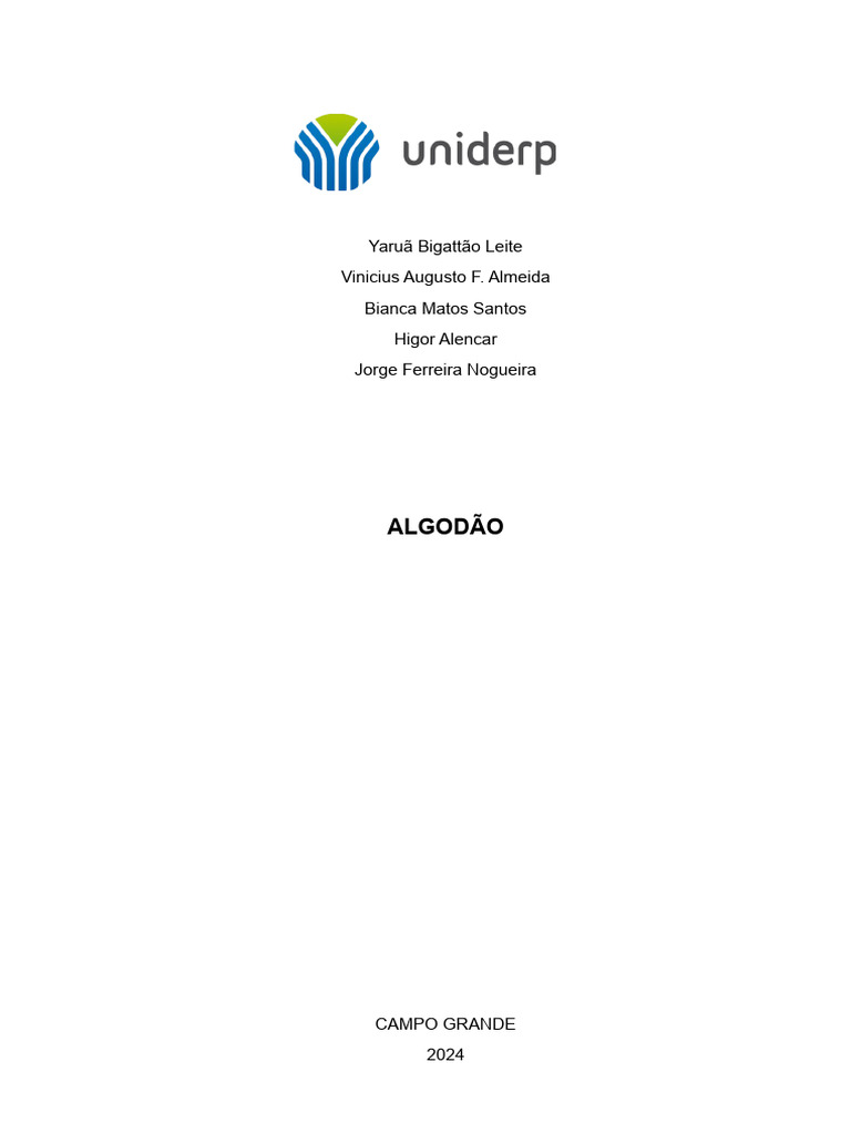 Trabalho Algodão Yaruã, Vinicius, Bianca, Jorge e Higor | PDF | Algodão | Agricultura
