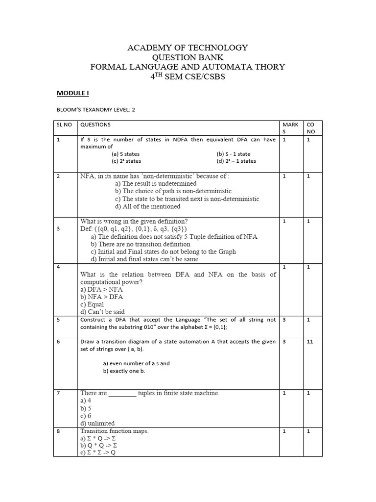 Set1 2023 Automata | Download Free PDF | Mathematical Logic | Formalism (Deductive)