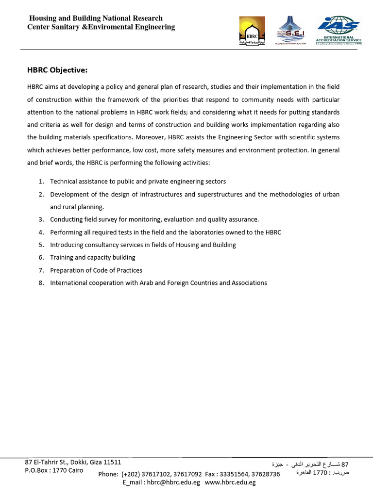 Housing and Building National Research Center HBRC Profile | PDF ...