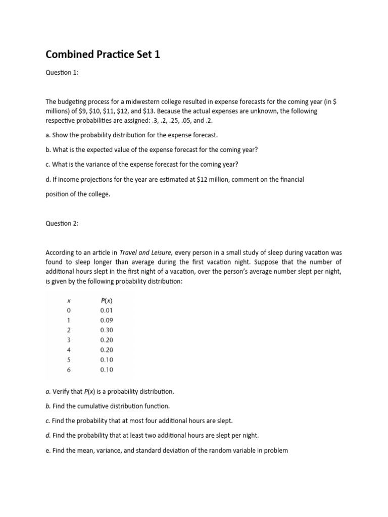 Practice Set2 | PDF | Variance | Probability Distribution
