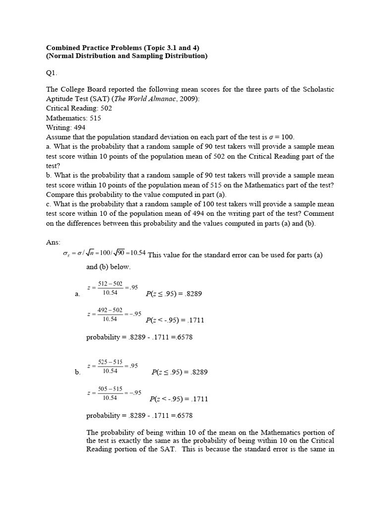 Practice Problems3.1 - 4 - Solution | PDF | Standard Deviation | Normal ...