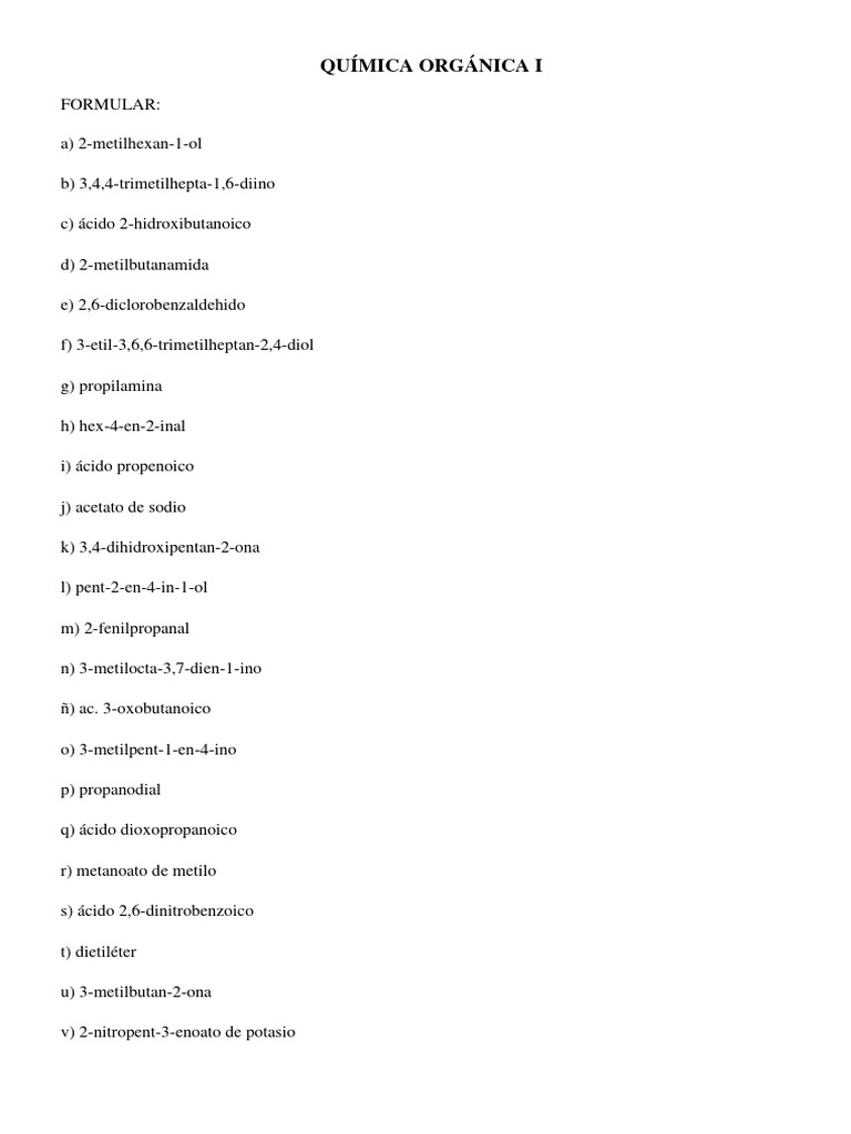Ejercicios Formulacion Organica I, II, III y IV | PDF | Compuestos ...