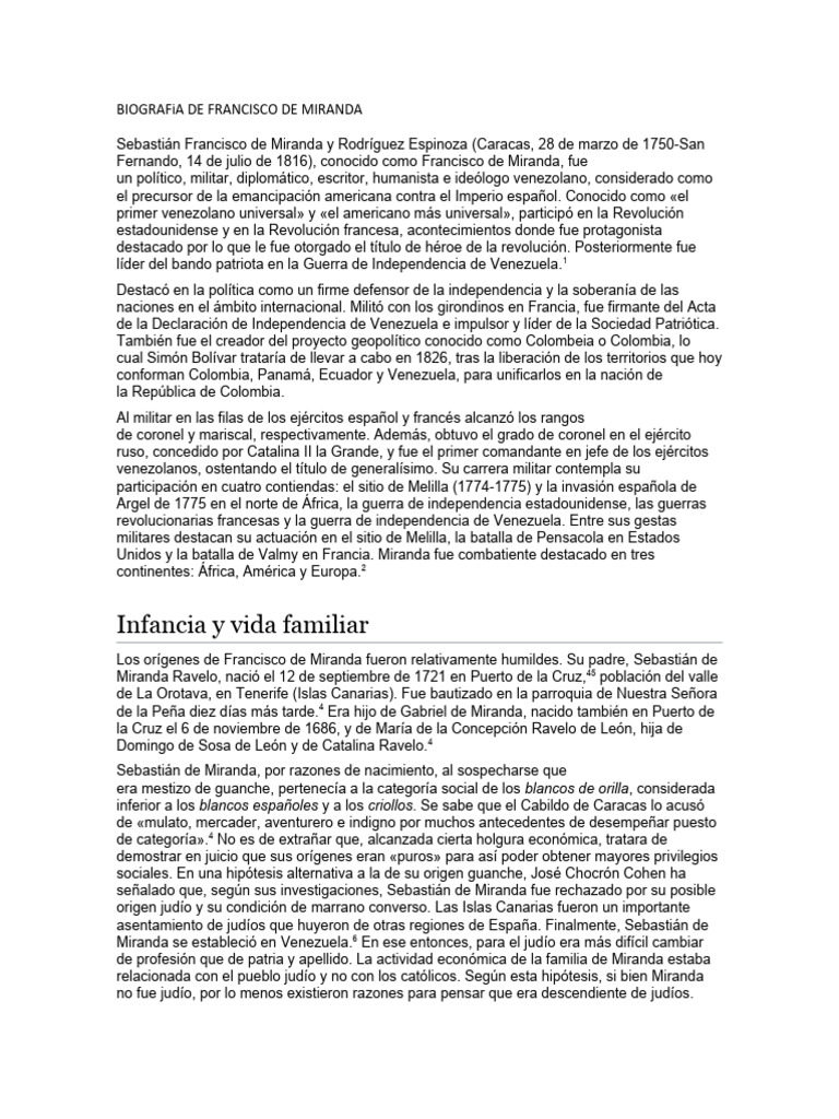 Biografia de Francisco de Miranda | PDF
